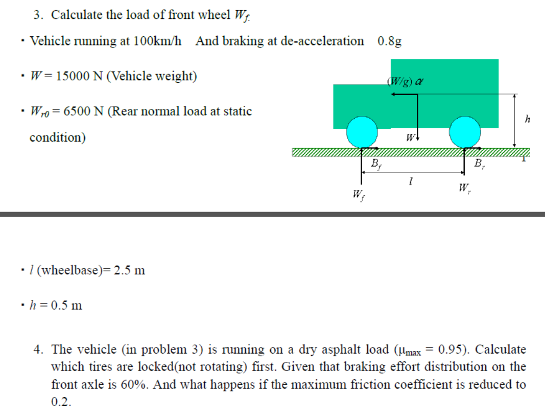 Solved 3. Calculate the load of front wheel Wf. - Vehicle | Chegg.com