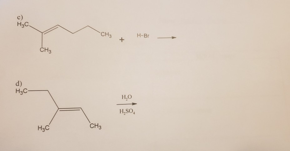 Solved H₂C- CH3 , H-Br CH3 d) H3C HO H2SO4 H₃C CH3 H₃C | Chegg.com