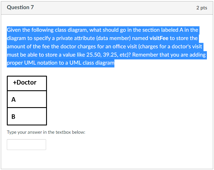 Solved Given the following class diagram, what should go in | Chegg.com
