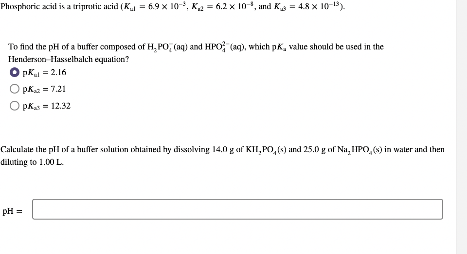 Solved Phosphoric acid is a triprotic acid , ﻿and | Chegg.com