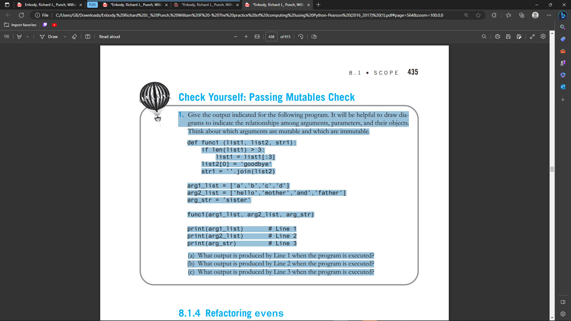 Solved Check Yourself: Passing Mutables Check 1. Give the | Chegg.com
