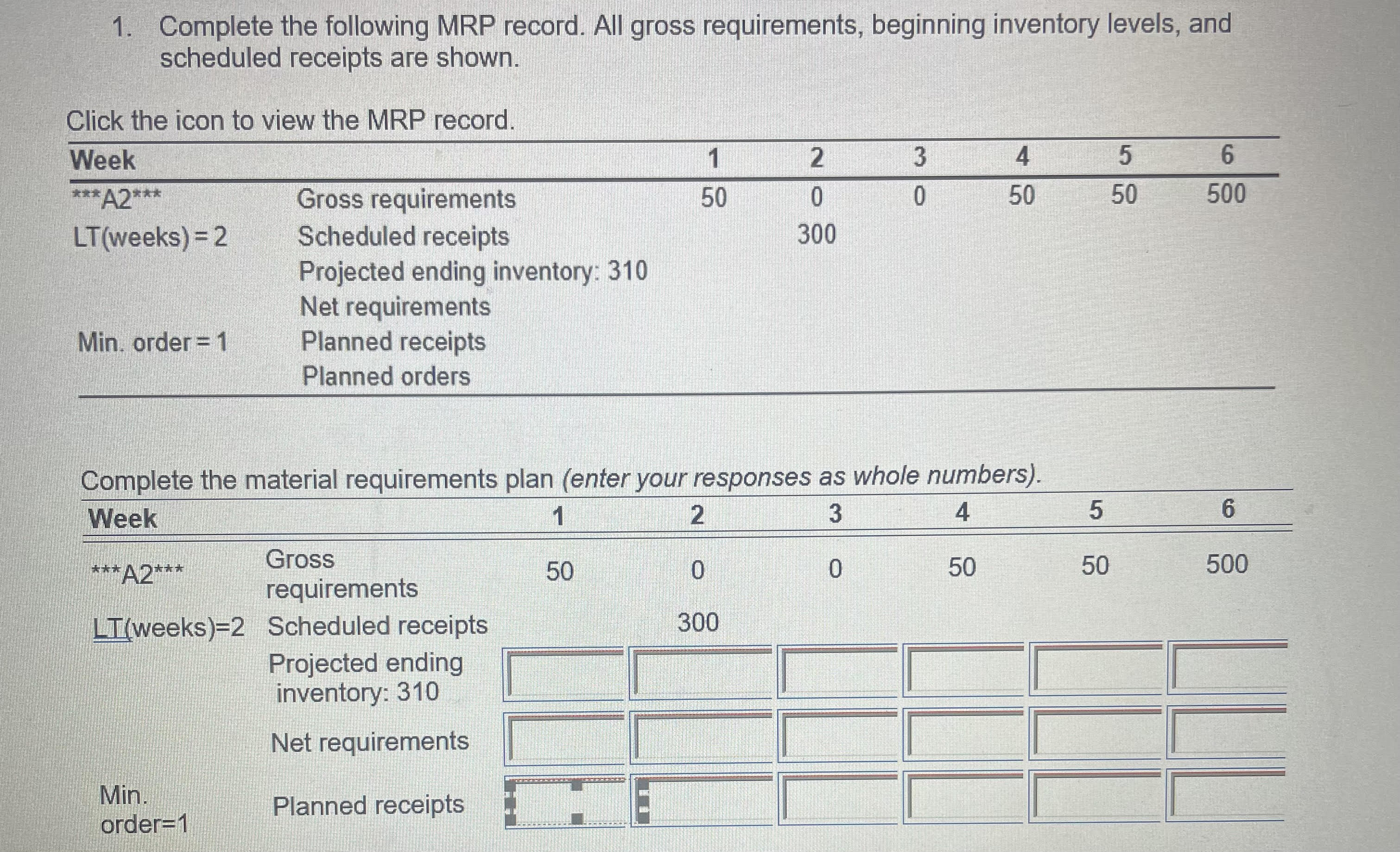 Solved Complete the following MRP record. All gross | Chegg.com