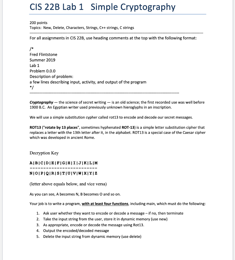 Solved CIS 22B Lab 1 Simple Cryptography 200 points Topics: | Chegg.com