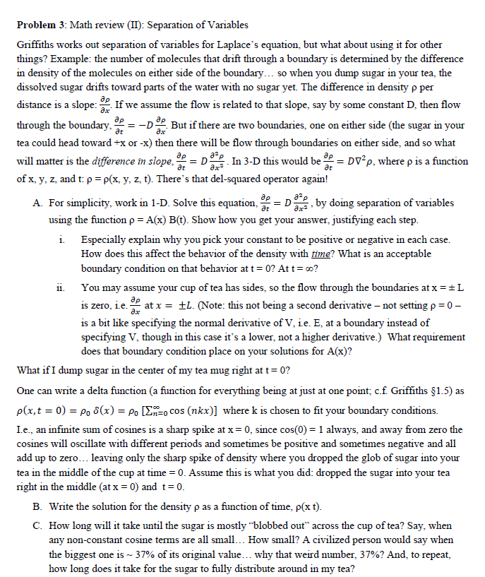 Problem 3: Math review (II): Separation of Variables | Chegg.com