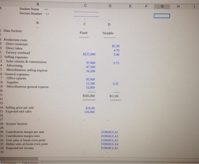 Solved Student Name > Section Number Data Section: Fixed | Chegg.com
