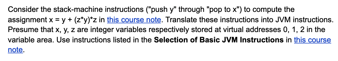 Selection of Basic JVM Instructions In the | Chegg.com