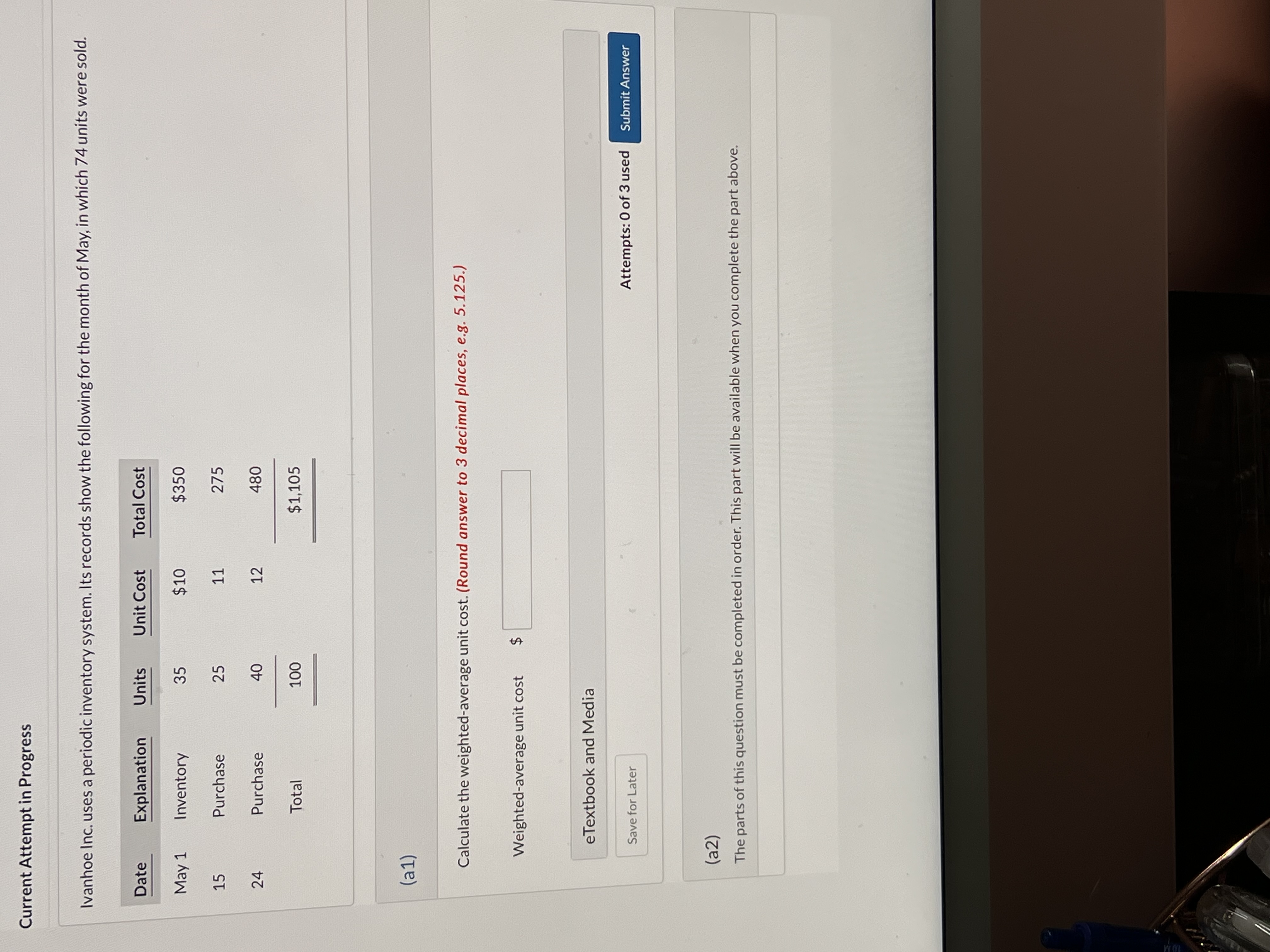 Solved Current Attempt in Progress Ivanhoe Inc. uses a | Chegg.com