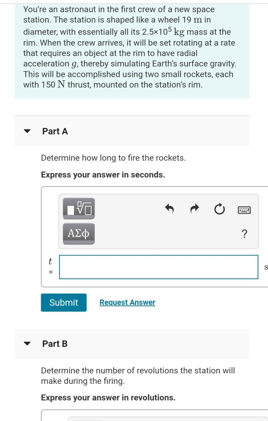 Solved You're an astronaut in the first crew of a new space | Chegg.com