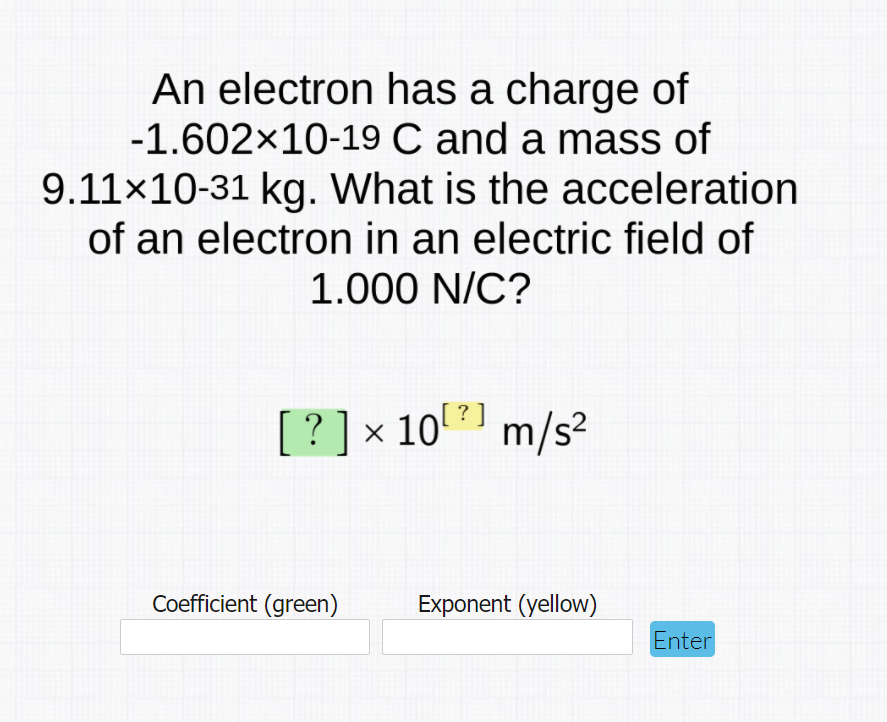 Solved An electron has a charge of -1.602x10-19 C and a mass | Chegg.com