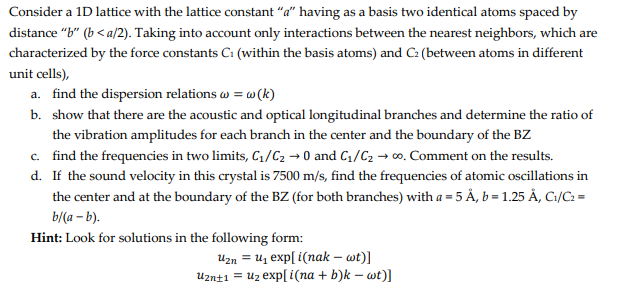 Consider A 1d Lattice With The Lattice Constant “a”
