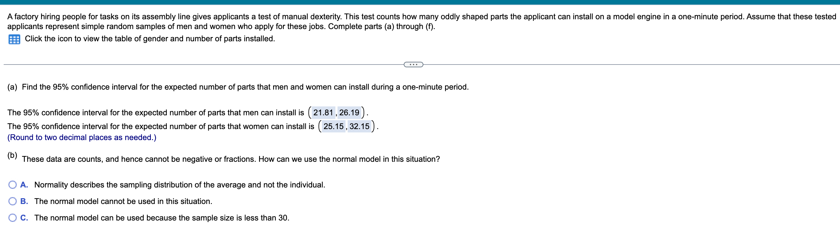 Solved Table of gender and number of parts | Chegg.com