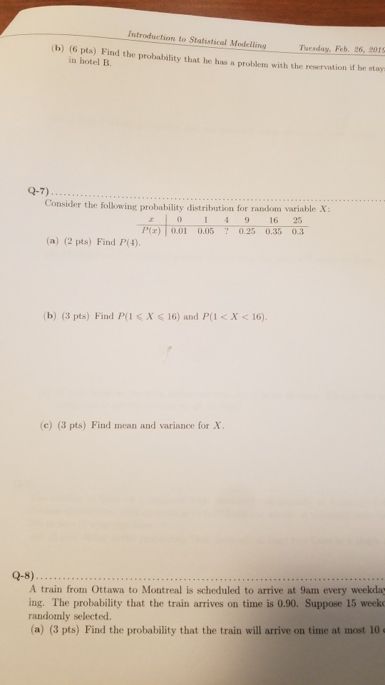 Solved ntroduction to Statistical Modelling Tuesday, Feb. | Chegg.com