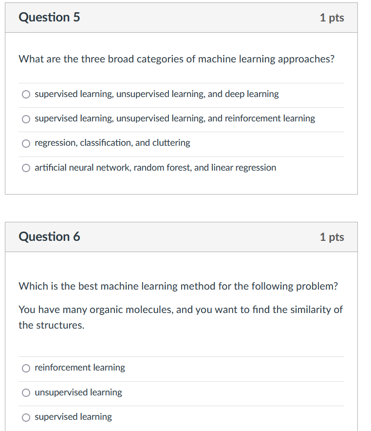 Solved Question 5 1 pts What are the three broad categories | Chegg.com