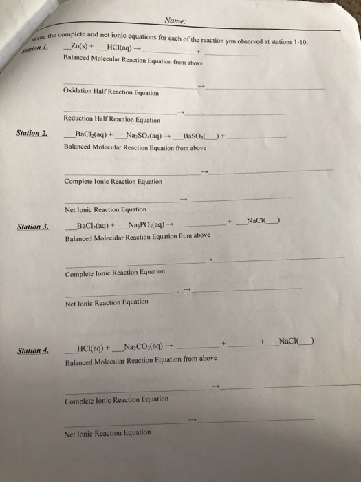 Solved Name he complete and net ionic equations for each of | Chegg.com