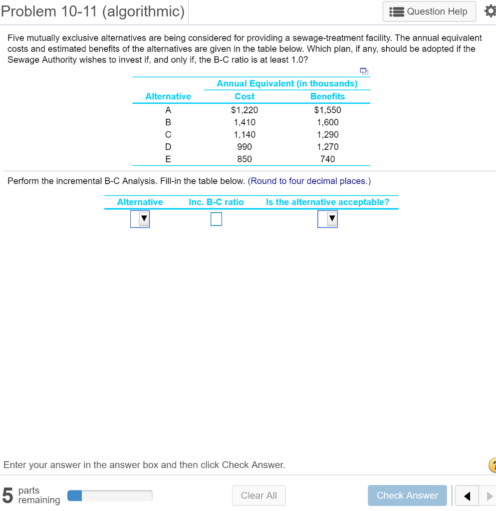Solved Problem 10-11 (algorithmic) Question Help Five | Chegg.com