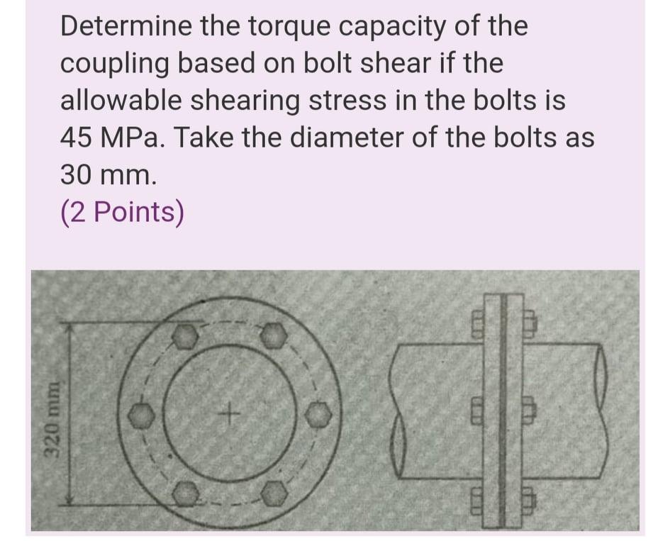 Solved Determine the torque capacity of the coupling based | Chegg.com
