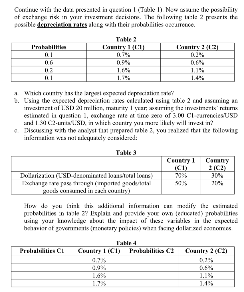 Solved Continue with the data presented in question 1 (Table | Chegg.com