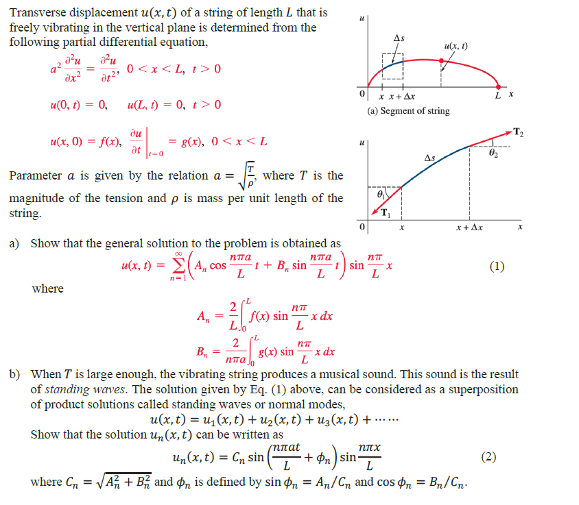 Solved Δς Transverse displacement u(x, t) of a string of | Chegg.com