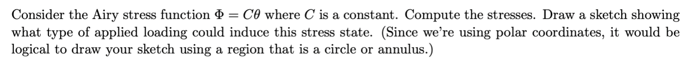 Solved Consider the Airy stress function \( \Phi=C \theta \) | Chegg.com