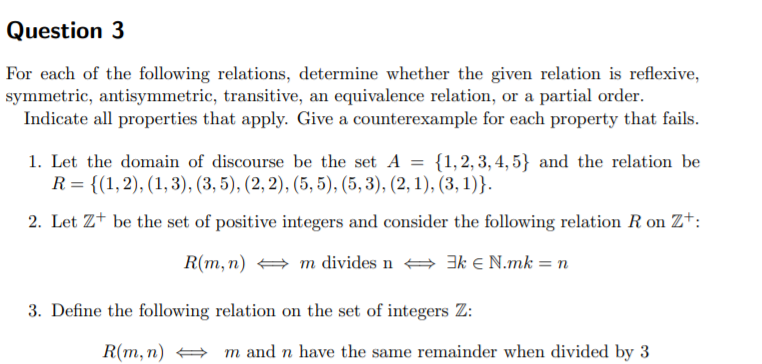 Solved Question 3 For each of the following relations, | Chegg.com