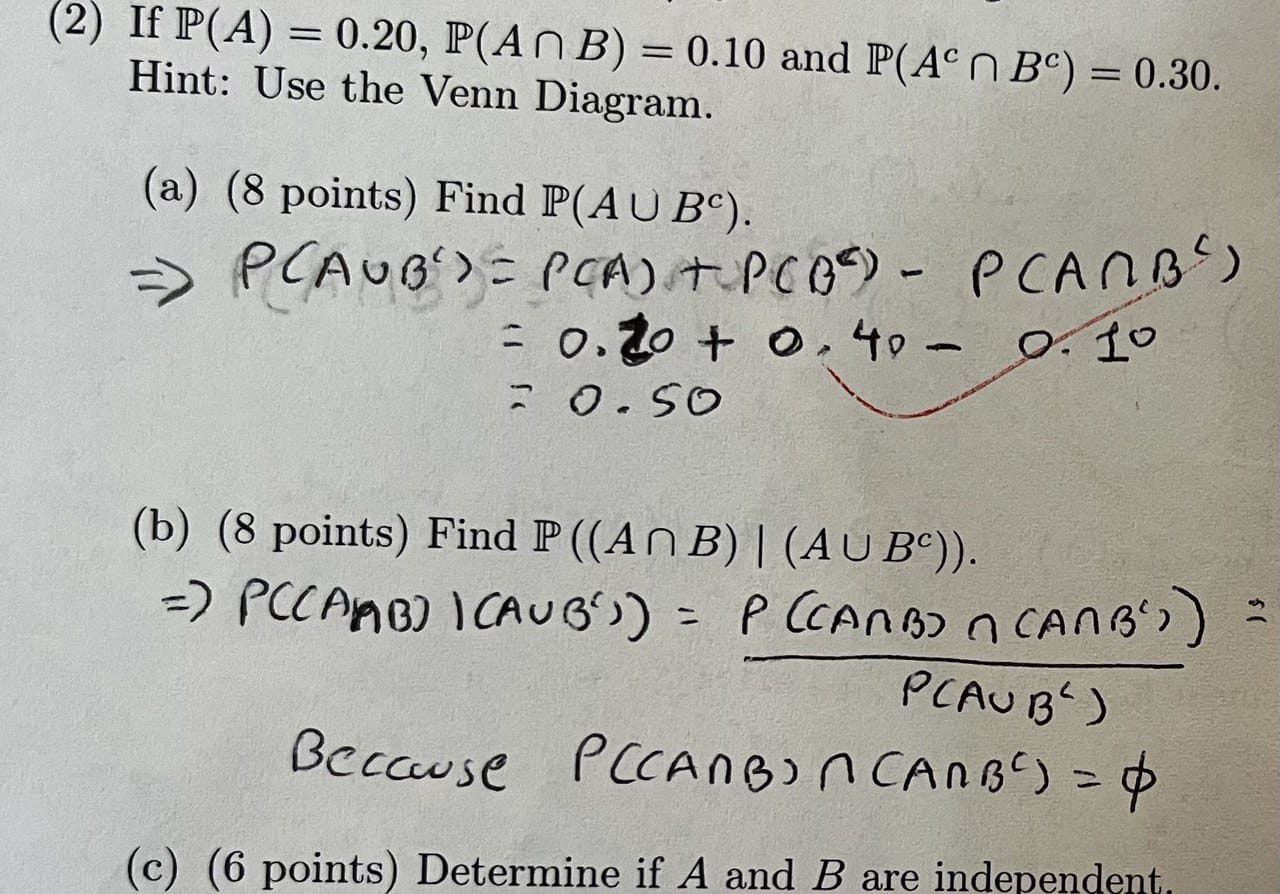 Solved If P(A)=0.20,P(A\cap B)=0.10 ﻿and P(A^(c)\cap | Chegg.com