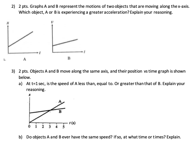 Solved 2) 2 pts. Graphs A and B represent the motions of two | Chegg.com