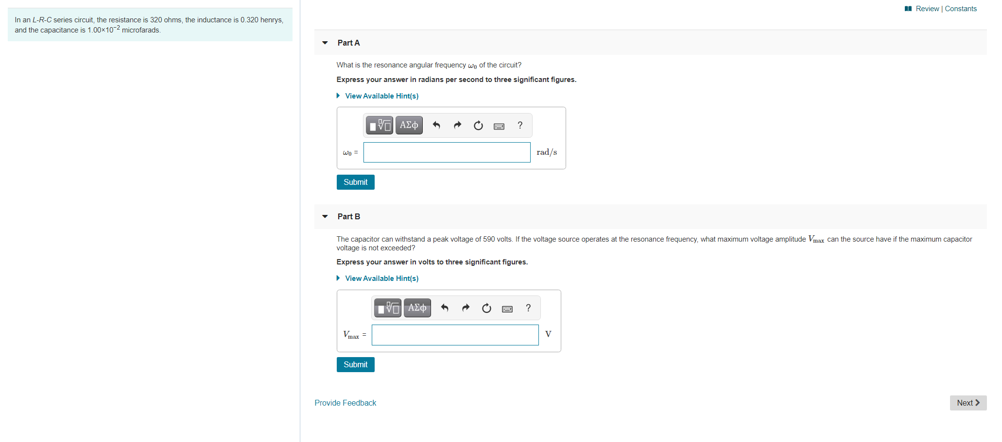 Solved Review Constants In an L-R-C series circuit, the | Chegg.com