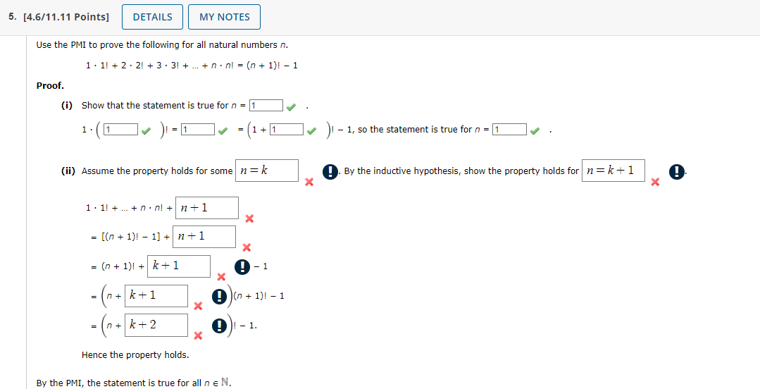 Solved [4.6/11.11 ﻿Points]Use the PMI to prove the following | Chegg.com