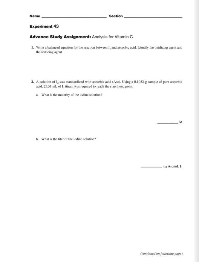 Solved Name Section Experiment 43 Advance Study Assignment: | Chegg.com