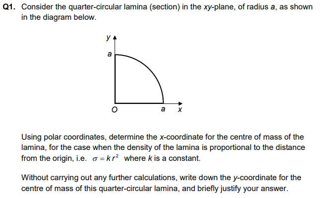 Solved Q1. Consider the quarter-circular lamina (section) in | Chegg.com