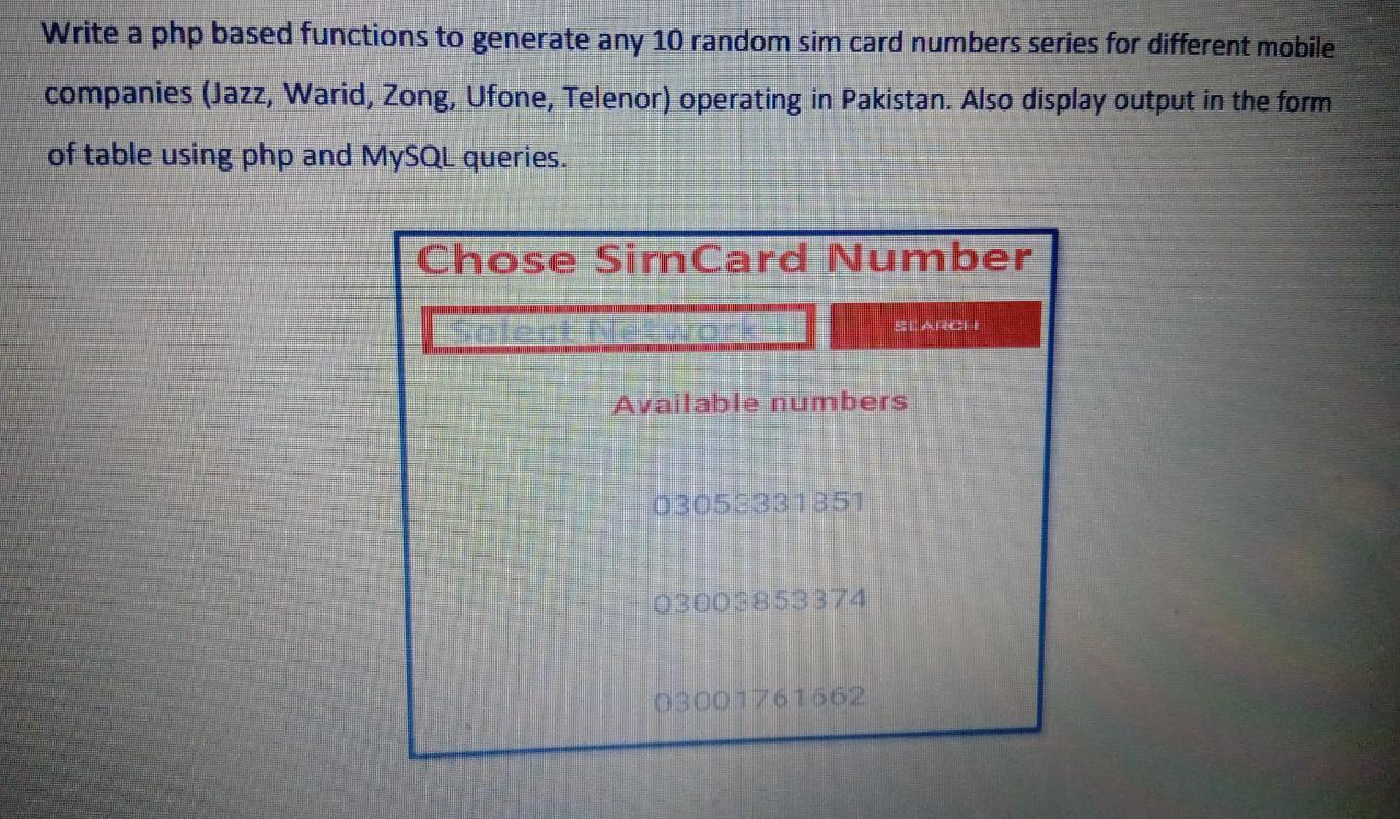 Solved Write a php based functions to generate any 10 random | Chegg.com