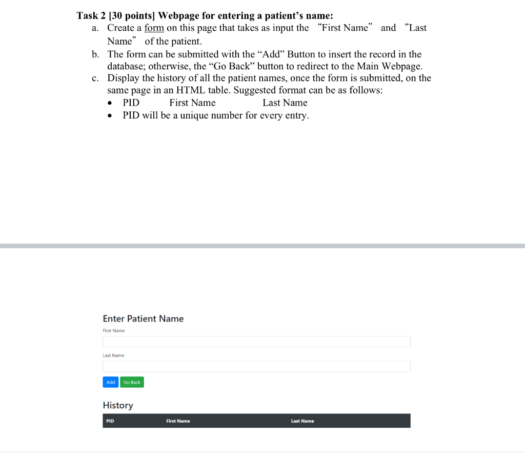 Solved Task 2 [30 points] Webpage for entering a patient's | Chegg.com