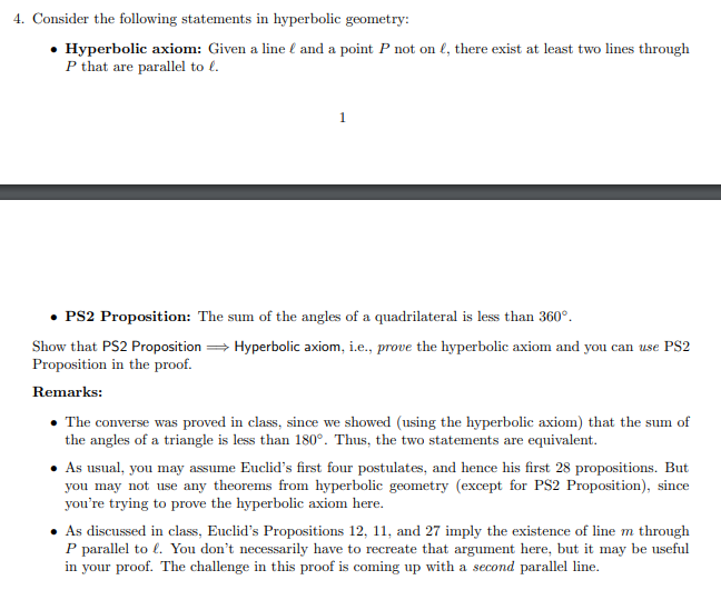 Solved 4. Consider the following statements in hyperbolic | Chegg.com