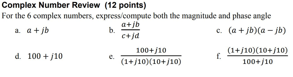 Solved Complex Number Review (12 points) For the 6 complex | Chegg.com