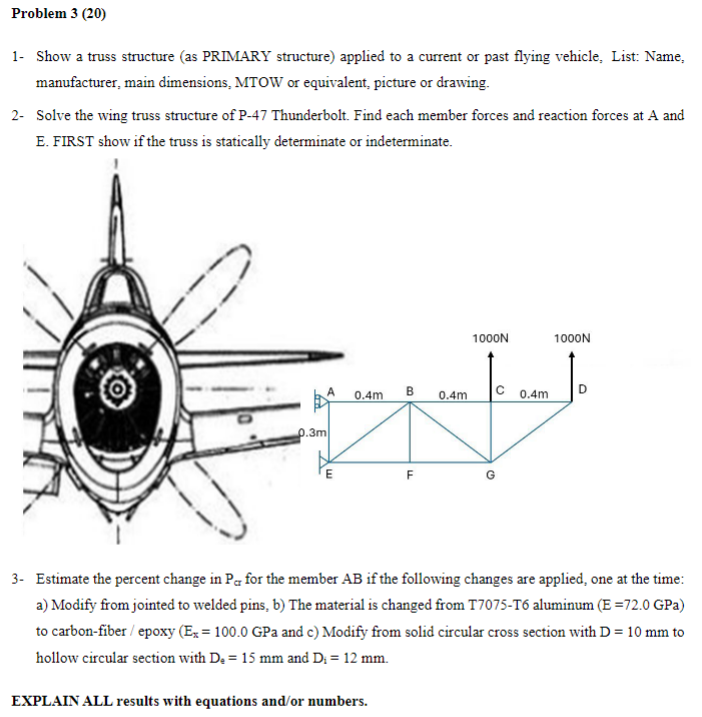 Solved Problem 3 (20)1- ﻿Show a truss structure (as PRIMARY | Chegg.com