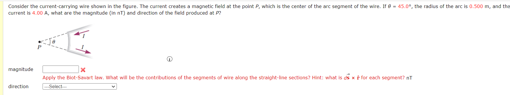 Solved current is 4.00 A, what are the magnitude (in nT ) | Chegg.com