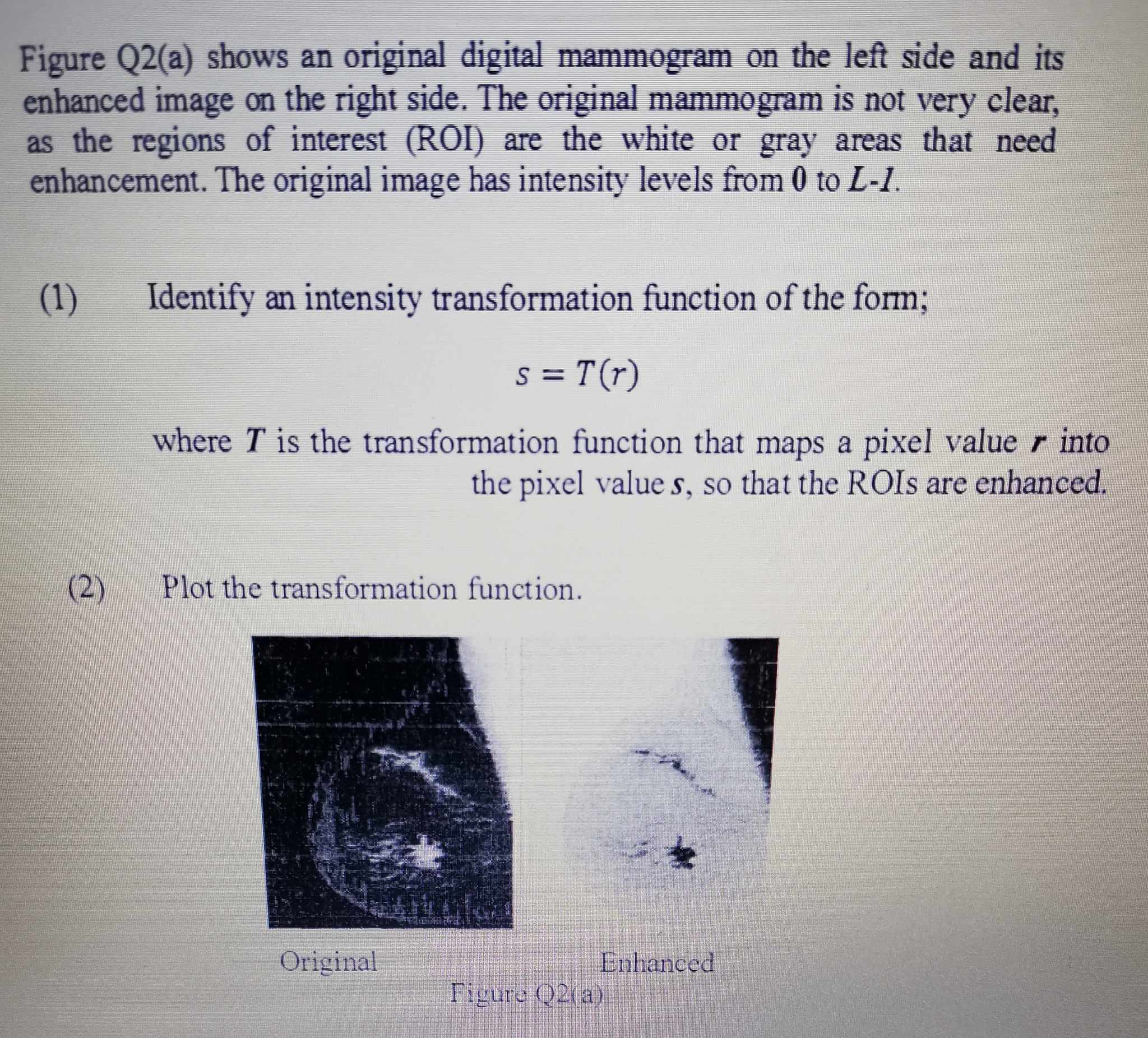 Solved Figure Q2(a) shows an original digital mammogram on | Chegg.com