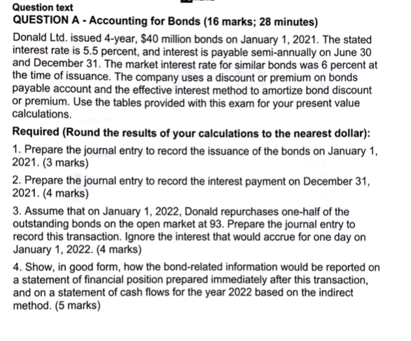 Solved Question text QUESTION A - Accounting for Bonds (16 | Chegg.com