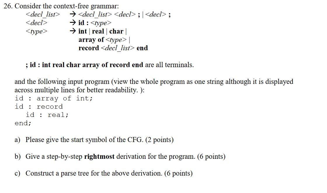 Solved Consider the context free grammar. I know that the | Chegg.com