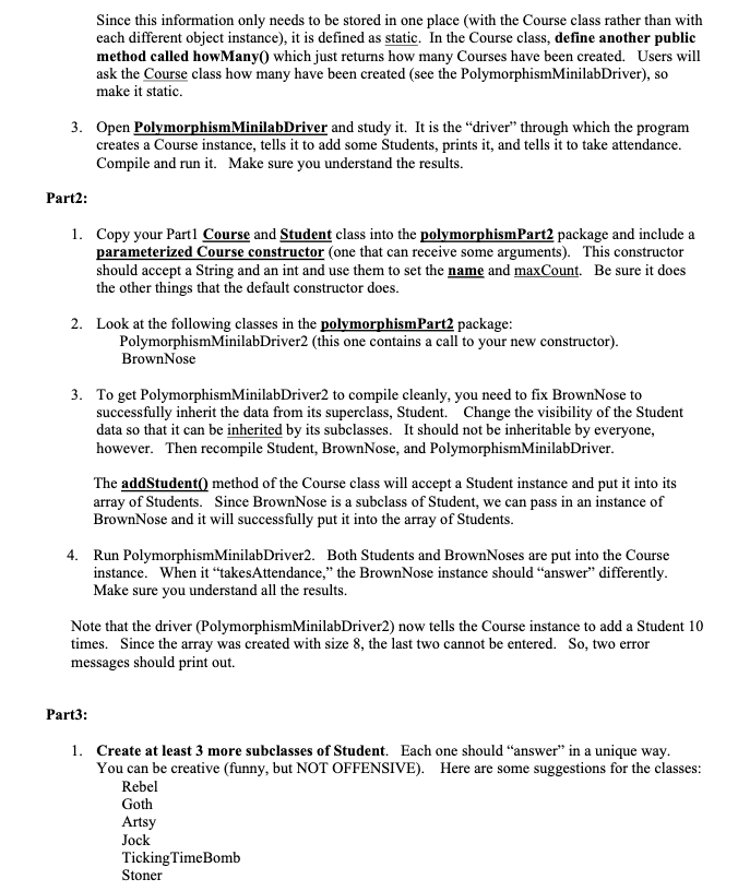 Solved CSC110AB Polymorphism Minilab Introduction You should | Chegg.com