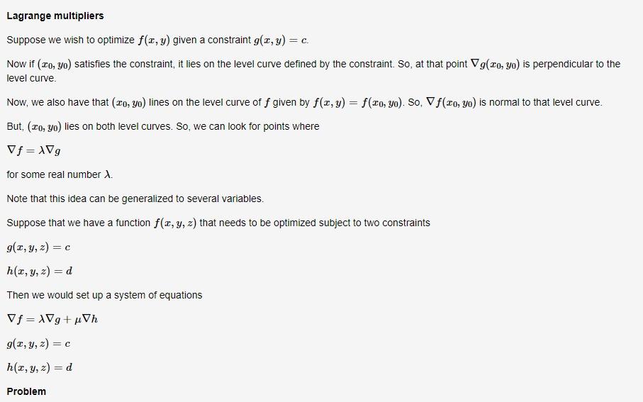 Solved Lagrange multipliers Suppose we wish to optimize | Chegg.com