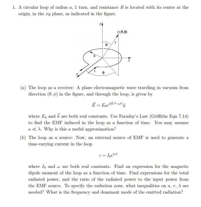1. A circular loop of radius a, 1 turn, and | Chegg.com