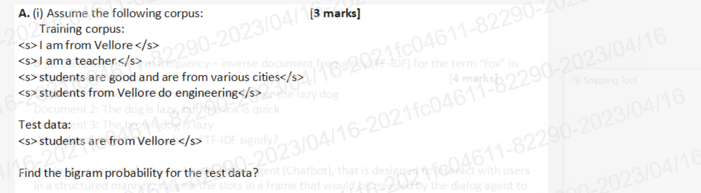Solved A. (i) Assume the following corpus: [3 marks] | Chegg.com