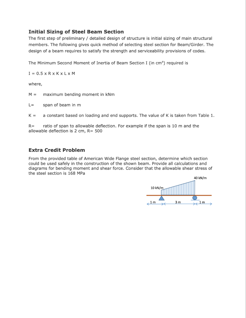 Solved Initial Sizing of Steel Beam Section The first step | Chegg.com