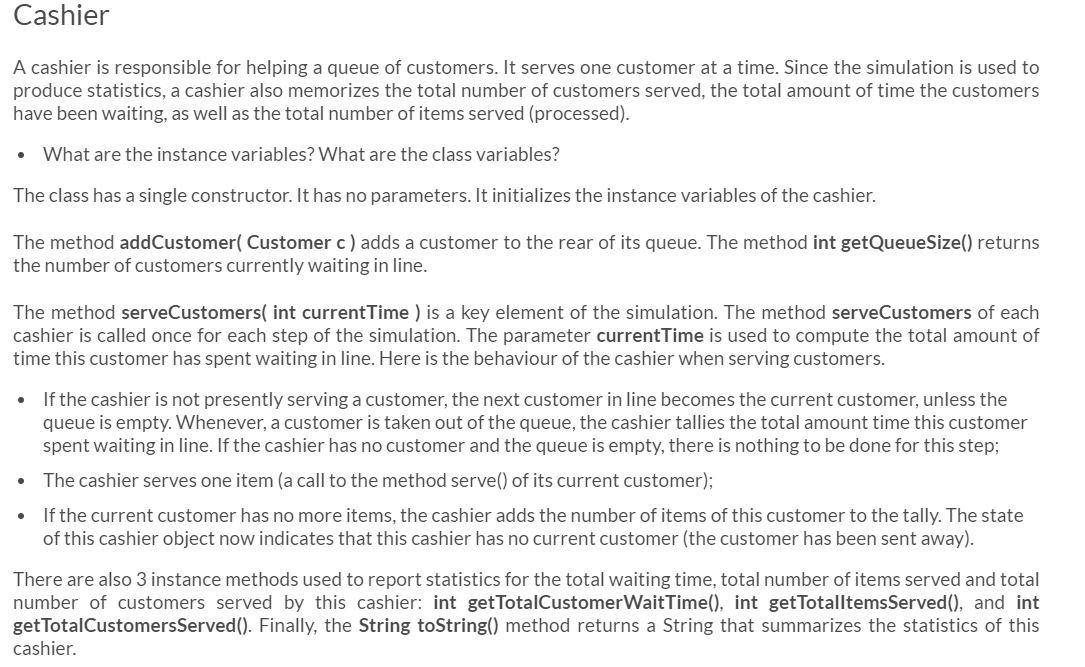 Solved A cashier is responsible for helping a queue of | Chegg.com
