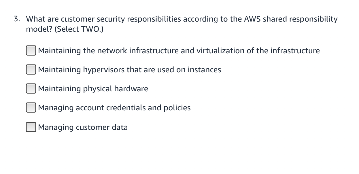 Solved What are customer security responsibilities according | Chegg.com