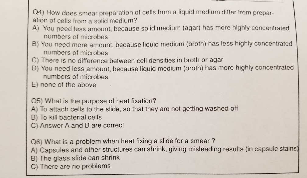 Solved Q4) How does smear preparation of cells from a liquid | Chegg.com