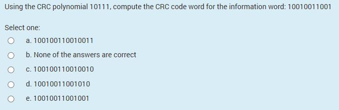Solved Using the CRC polynomial 10111, compute the CRC code | Chegg.com
