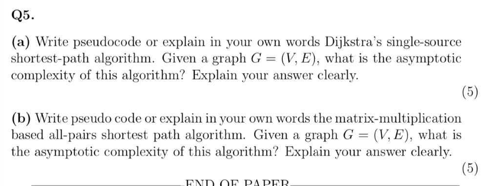 Solved Q5 A Write Pseudocode Or Shortest Path Algorithm 6691