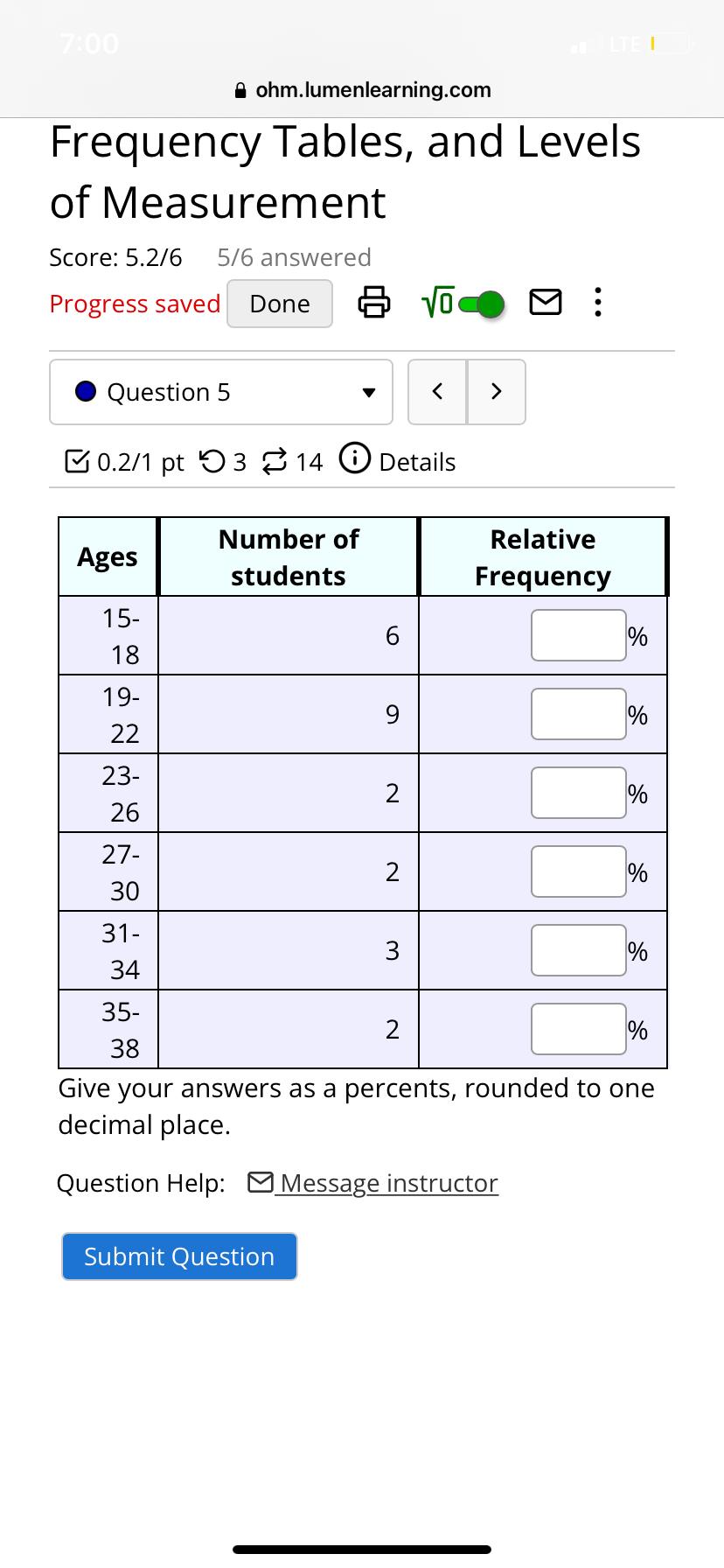 Solved 7:00 ohm.lumenlearning.com Frequency Tables, and | Chegg.com